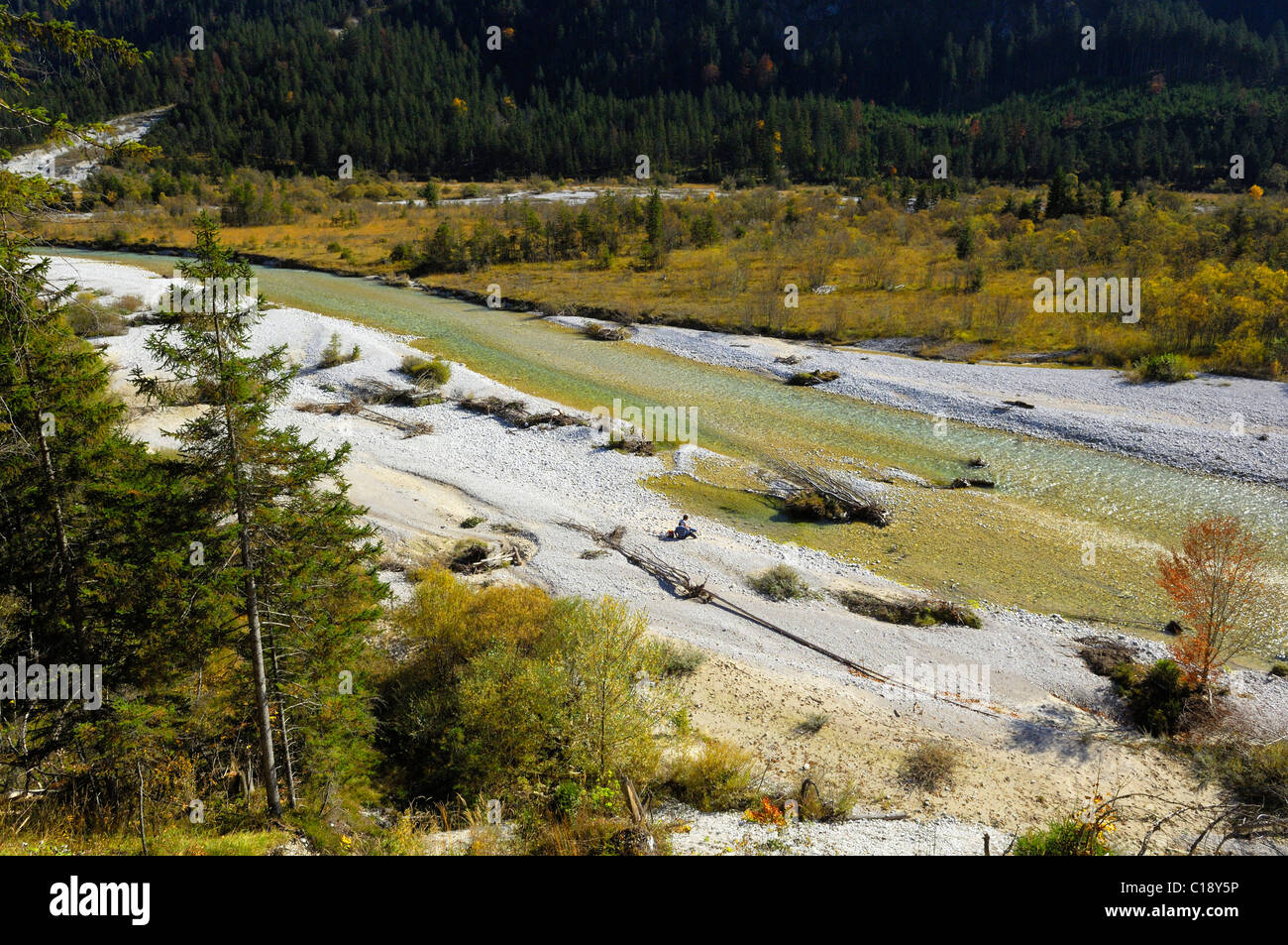 Isar River in front of the Sylvensteiner Reservoir, Bavaria, Germany ...