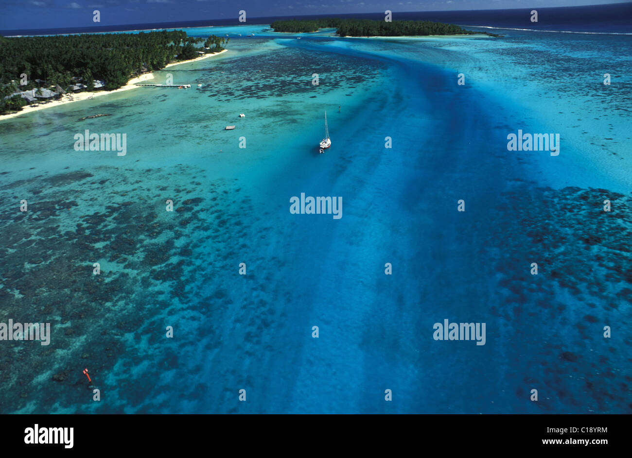 France, French Polynesia, Moorea Island, the lagoon (aerial view Stock ...