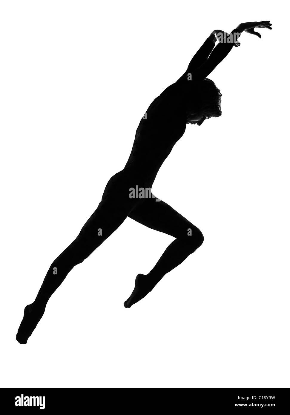 one woman modern dancer dancing exercising workout in shadow silhouette ...