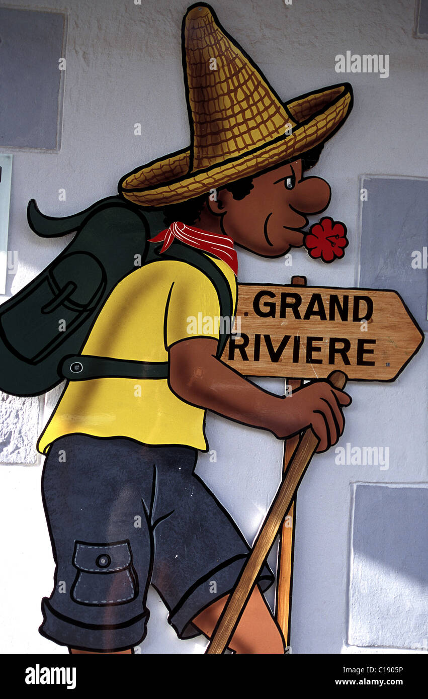 France, Guadeloupe (French West Indies), sign for HIKERS GOING TO the ...