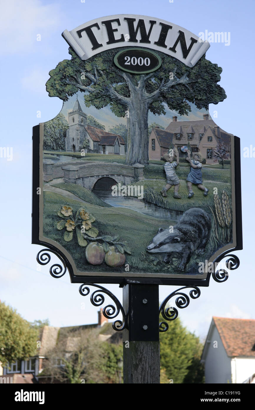 Tewin village Sign Hertfordshire Stock Photo - Alamy