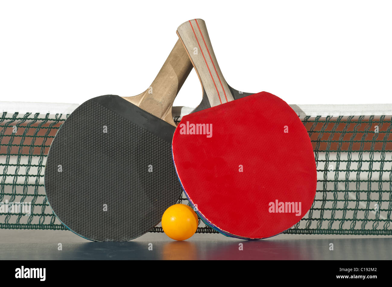Table tennis rackets and ball on tennis table Stock Photo - Alamy