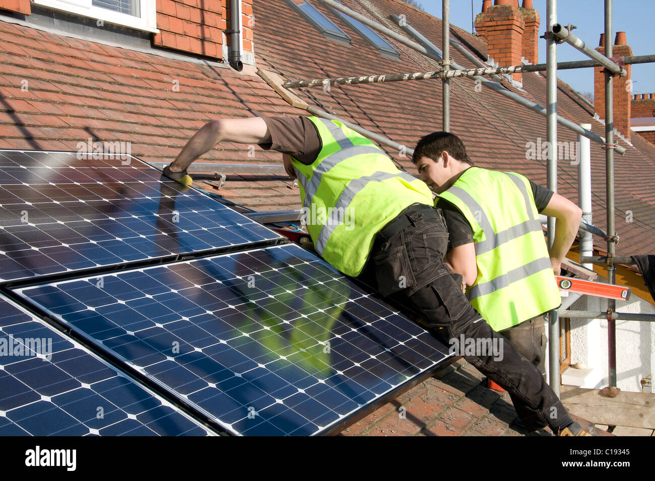 Installation of pv photovoltaic solar panels on a pitched roof Stock ...