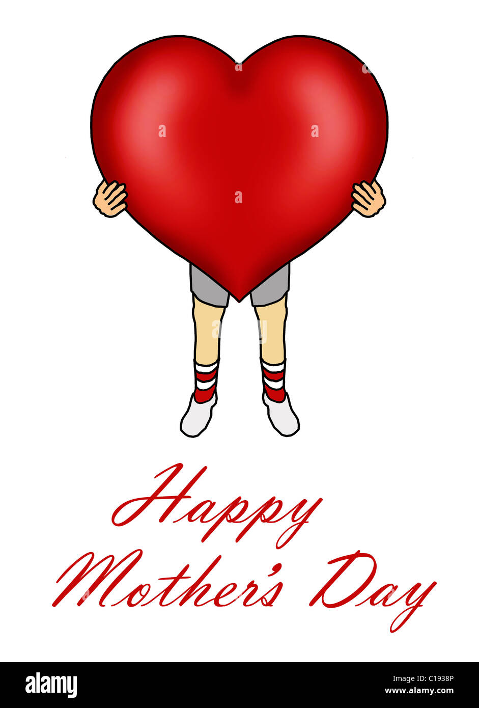 Mother's Day heart shaped card with "I love Mum" held by a boy Stock ...