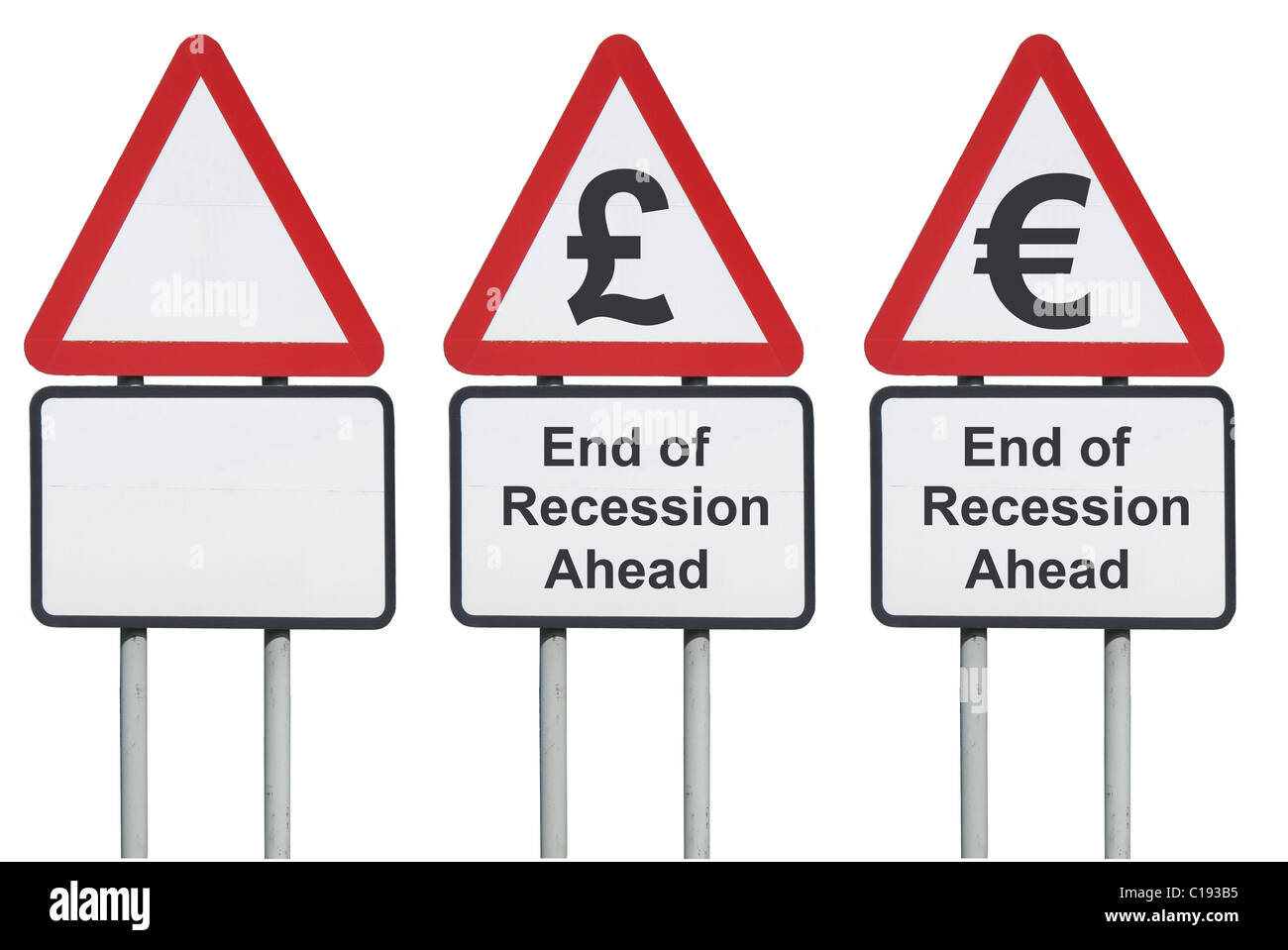End of recession ahead road sign, business concepts Stock Photo - Alamy