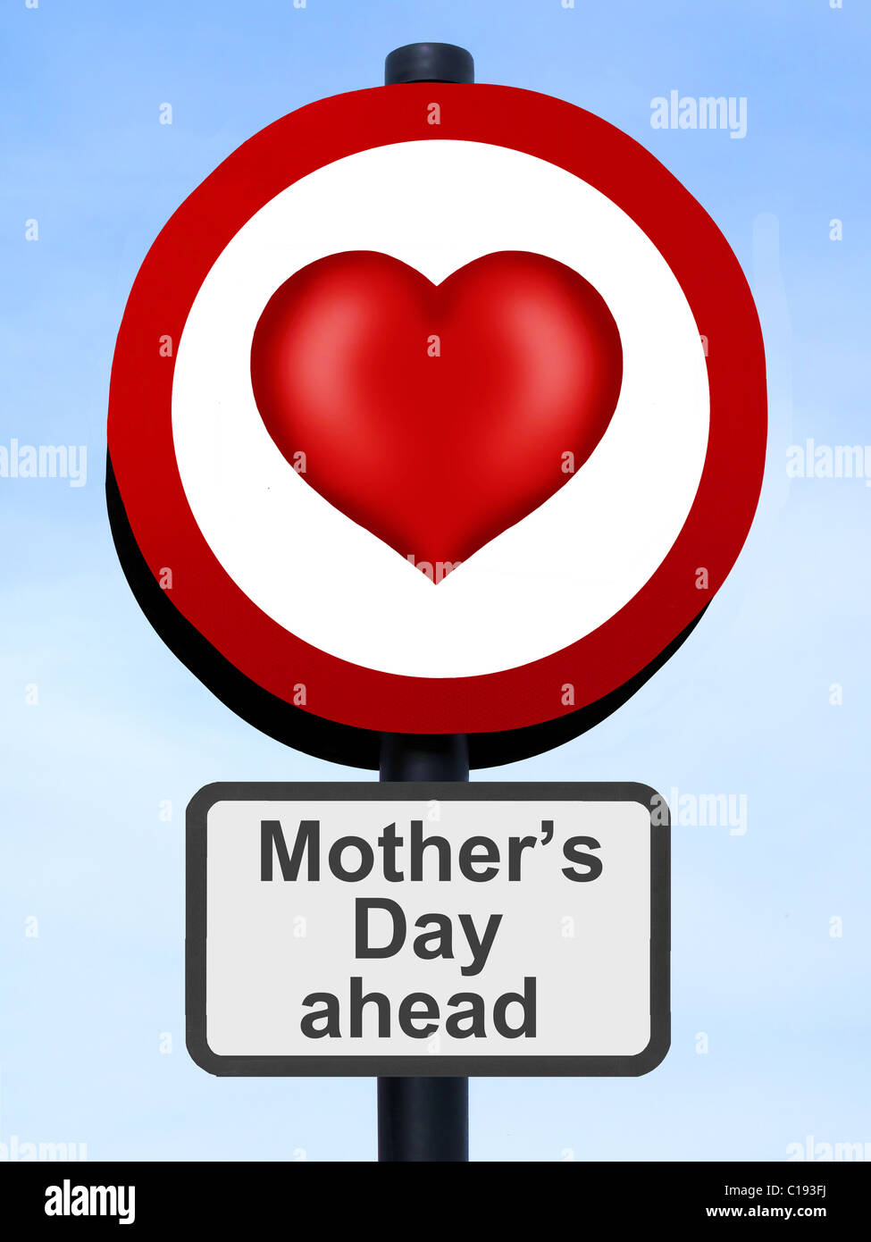 Mother's Day heart road sign on a blue sky background Stock Photo - Alamy