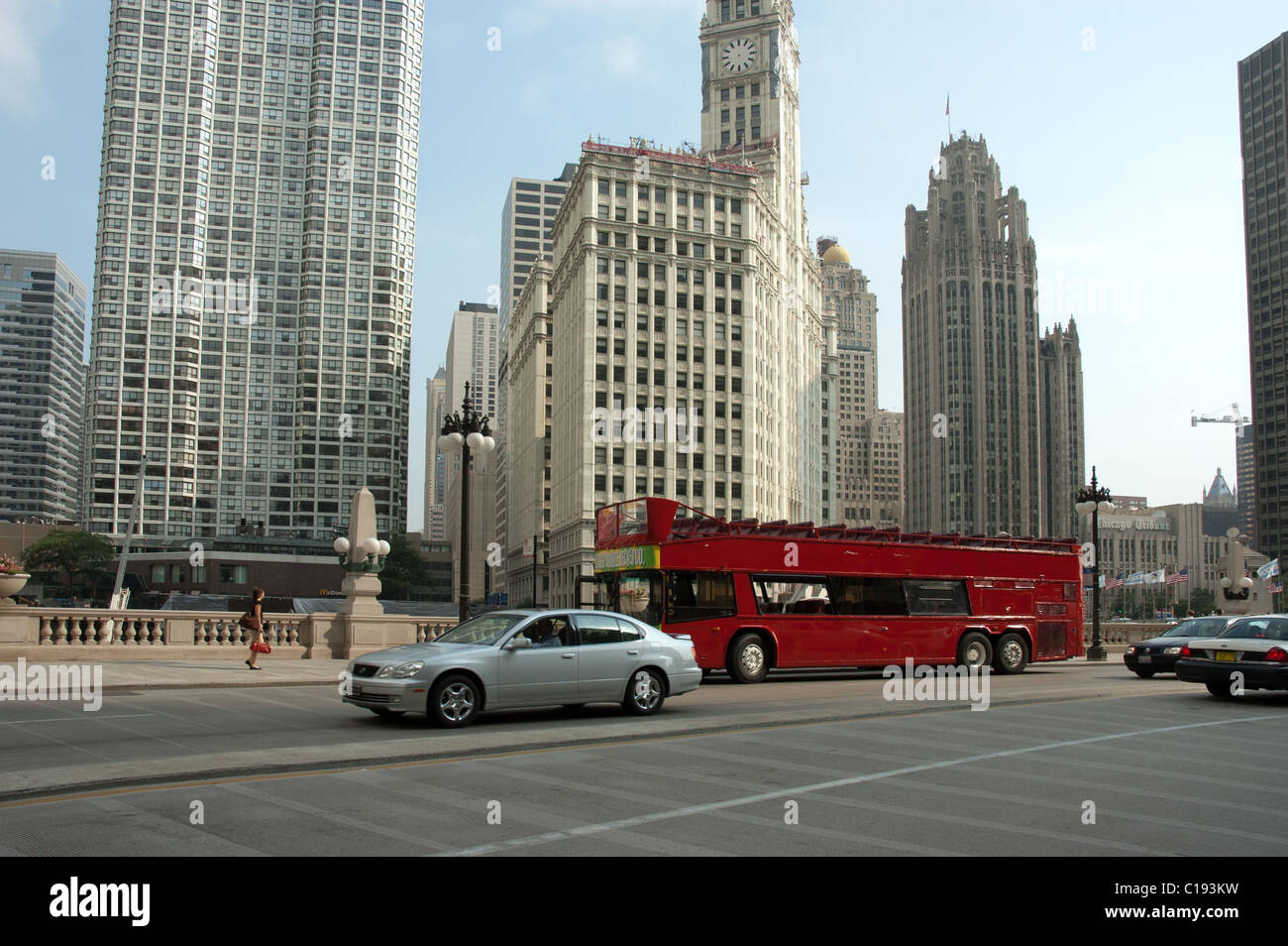 Double Decker Bus Downtown Chicago IL USA Stock Photo - Alamy