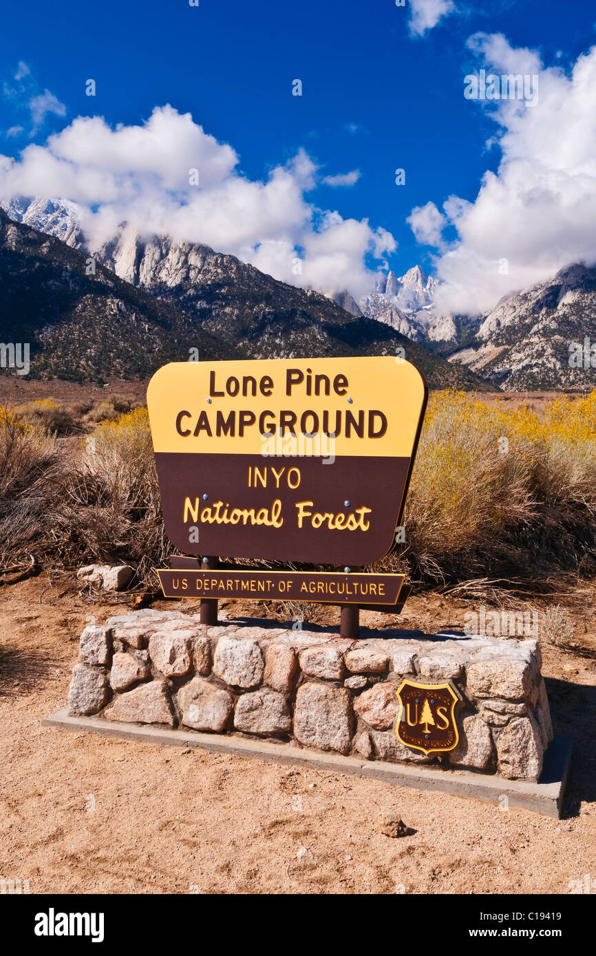 Sign at Lone Pine Campground under Mount Whitney, Inyo National Forest ...
