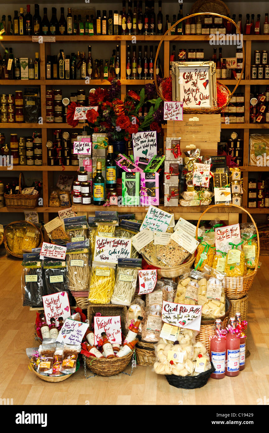 A shop display of food in the shop "Food for Chefs" in Brighton, Sussex ...