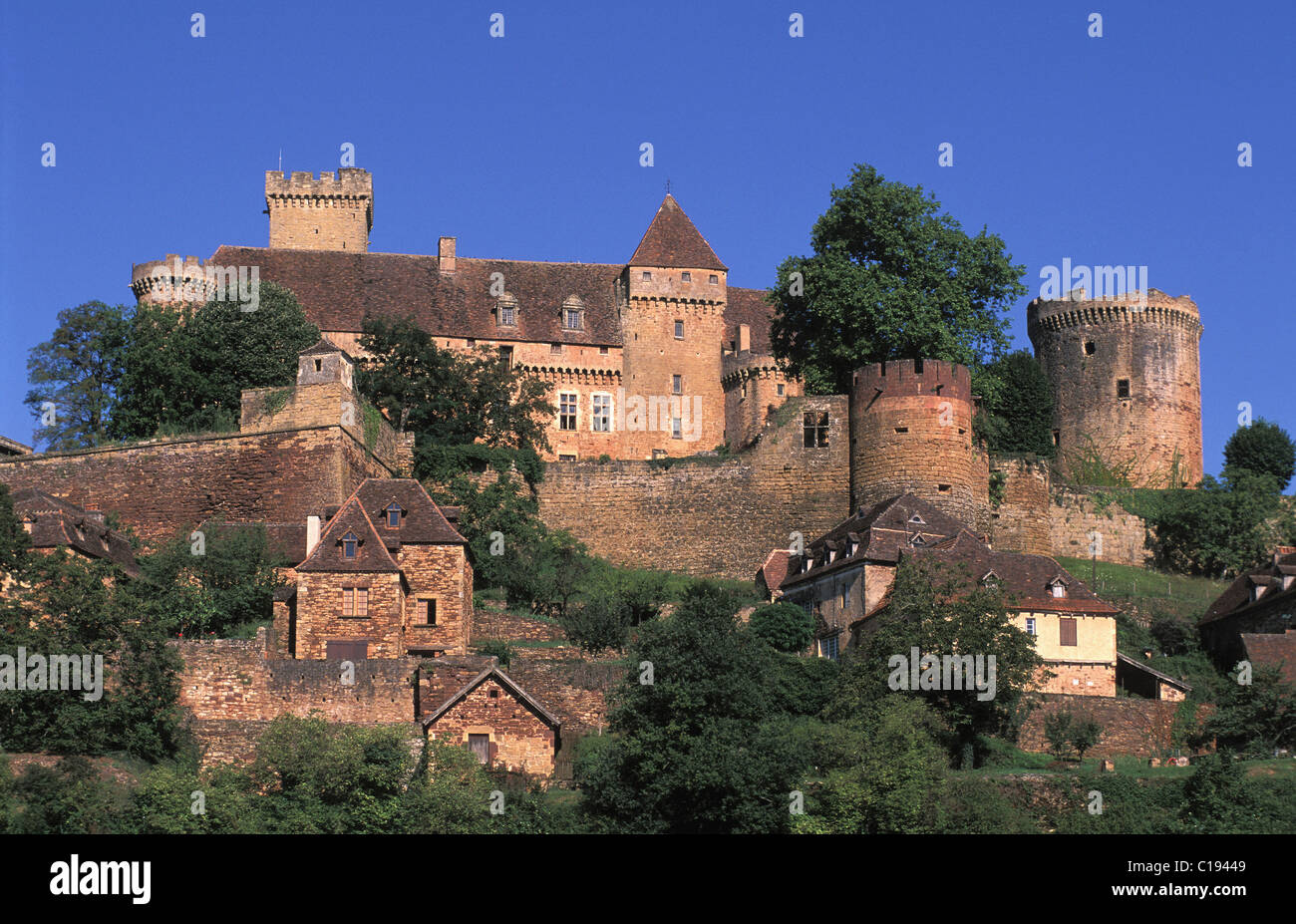 France, Lot, village of Castelnau Bretenoux and its castle Stock Photo ...