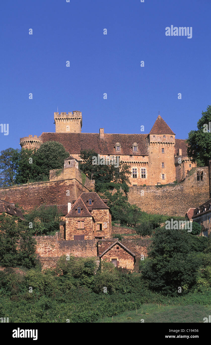 France, Lot, village of Castelnau Bretenoux and its castle Stock Photo ...