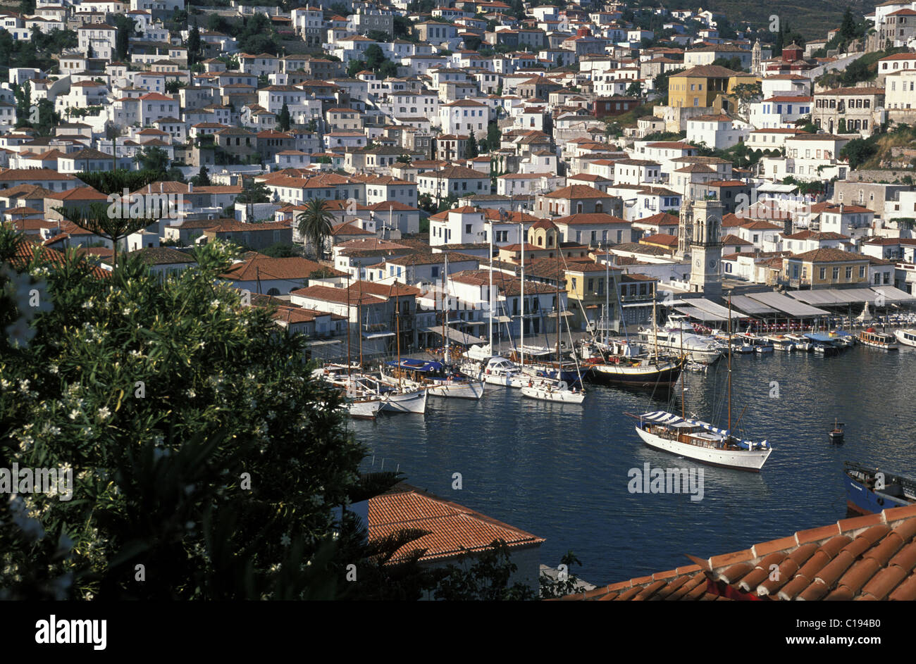 Greece, Saronic Islands, Hydra Island, Hydra-city and its harbour Stock ...