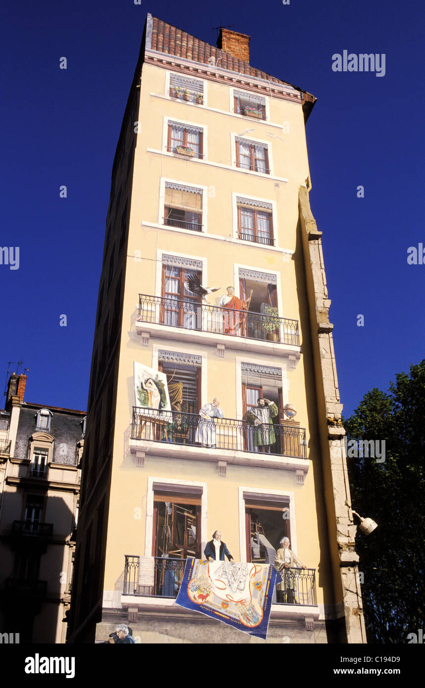 France, Rhone, Lyon, painted wall la Fresque des Lyonnais Stock Photo ...