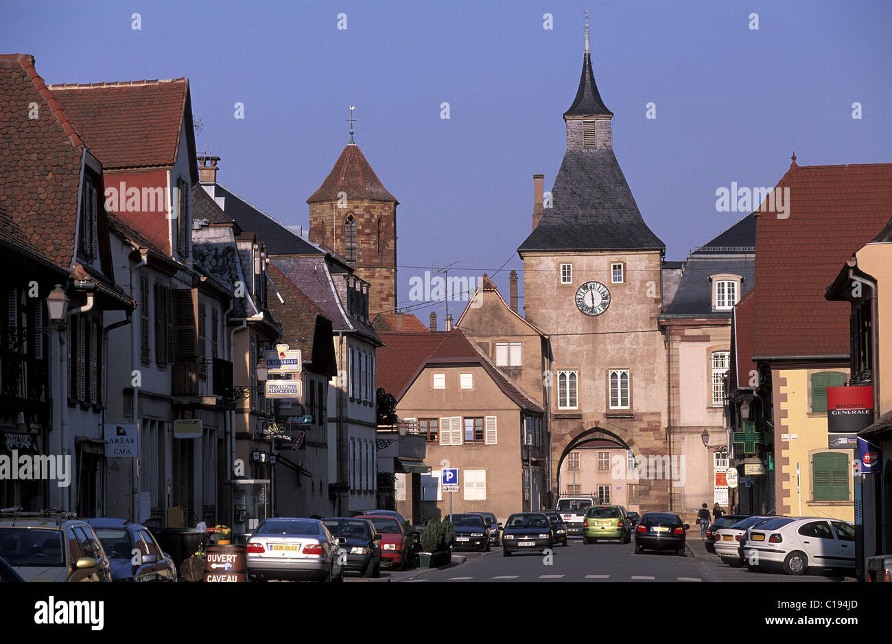 France, Bas Rhin, Rosheim village, Lion Gate, General de Gaulle street ...