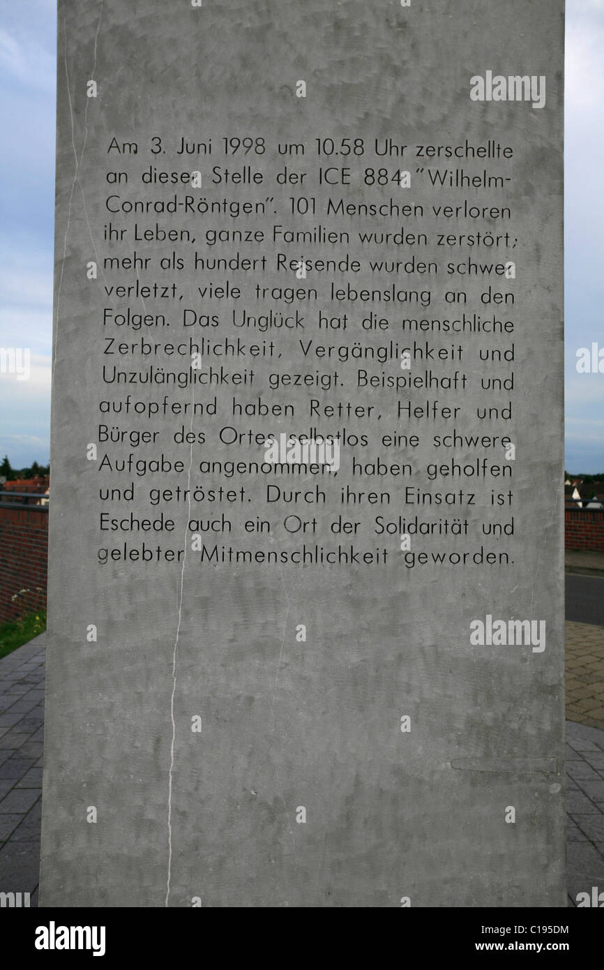 Memorial to the ICE accident of June 3, 1998, at Eschede, Lower Saxony ...