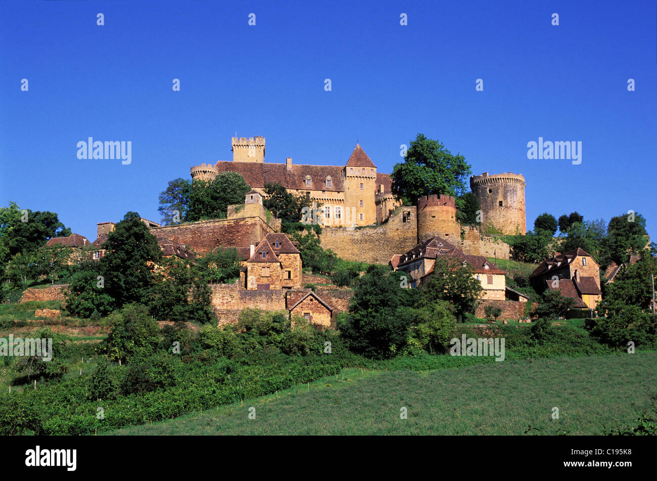 France, Lot, village of Castelnau Bretenoux and its castle Stock Photo ...