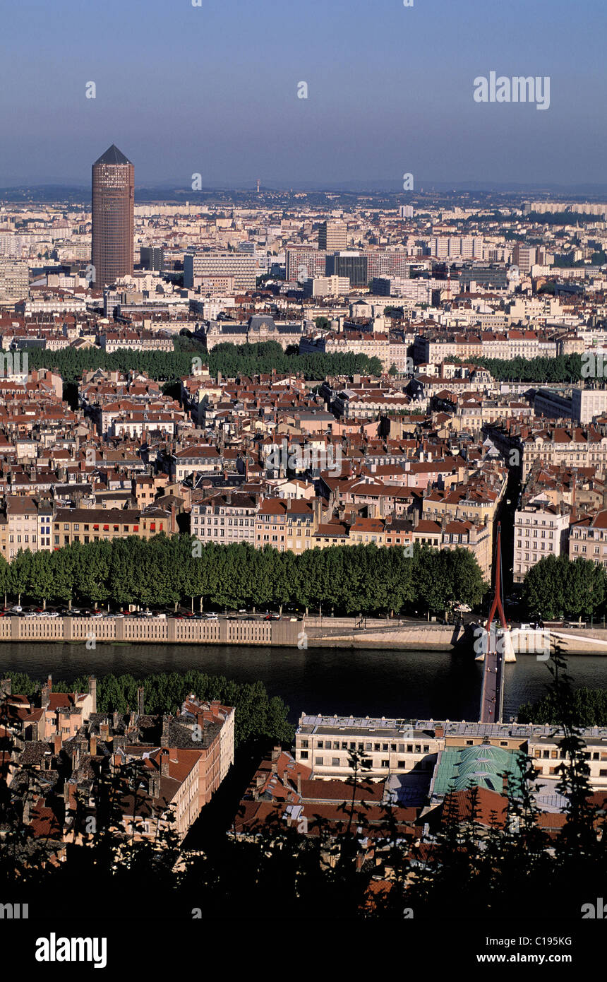 France, Rhone, Lyon, panorama of the city from the Fourviere hill Stock ...
