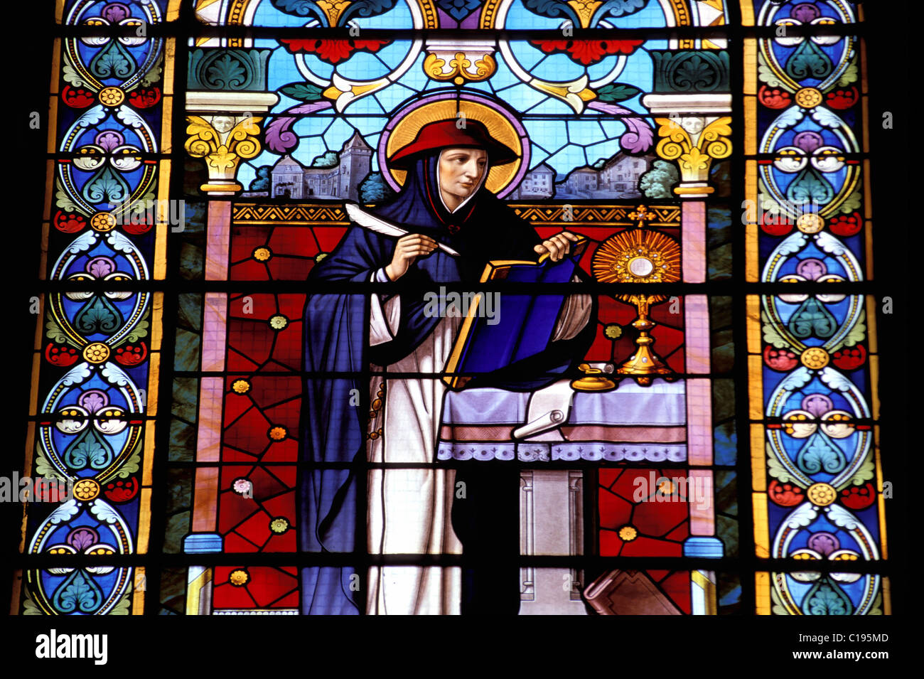 France, Isere, Saint Chef, stained-glass windows of the church Stock ...