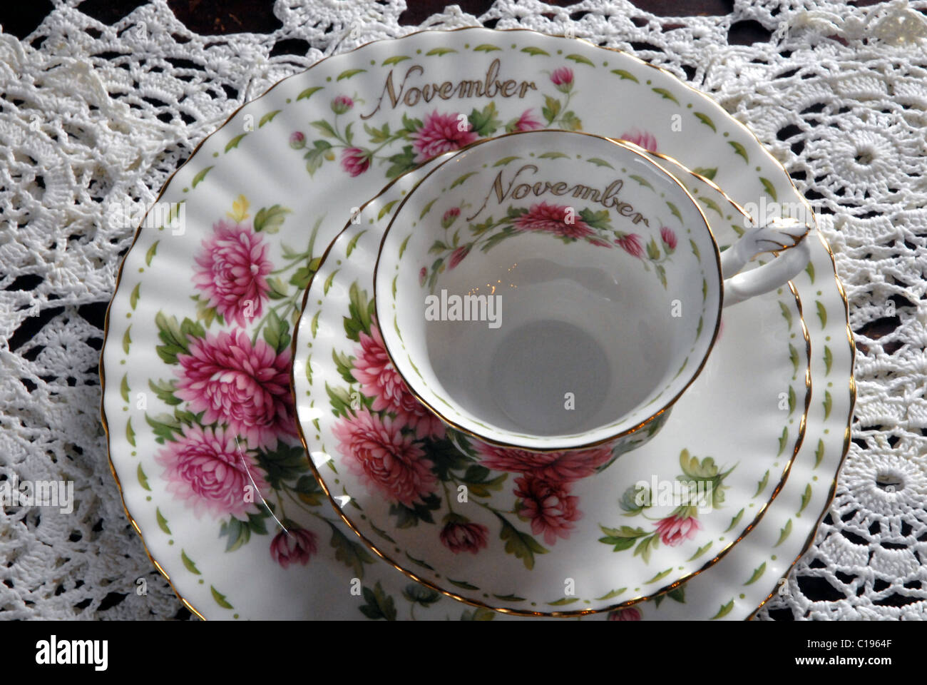 China tea cup, saucer and dessert plate, November Stock Photo - Alamy