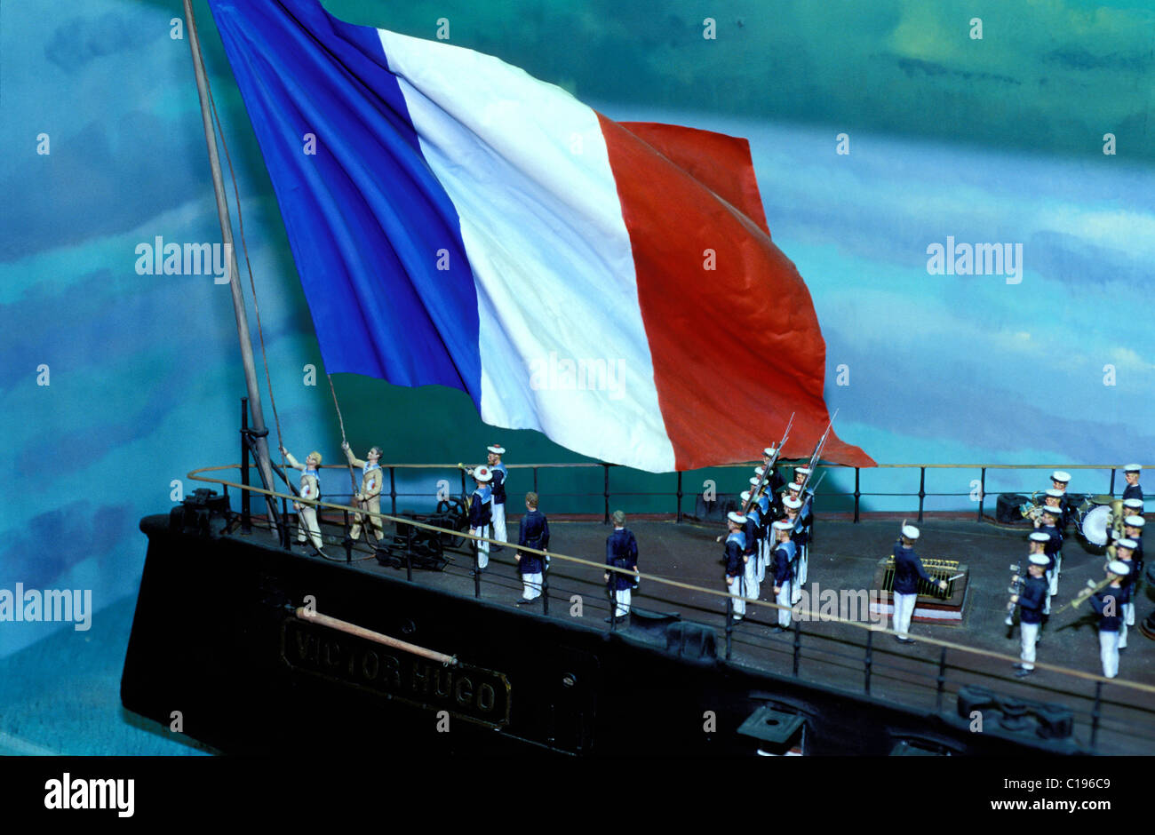 France, Finistere, Brest city, Navy Museum, the french flag hauled up ...