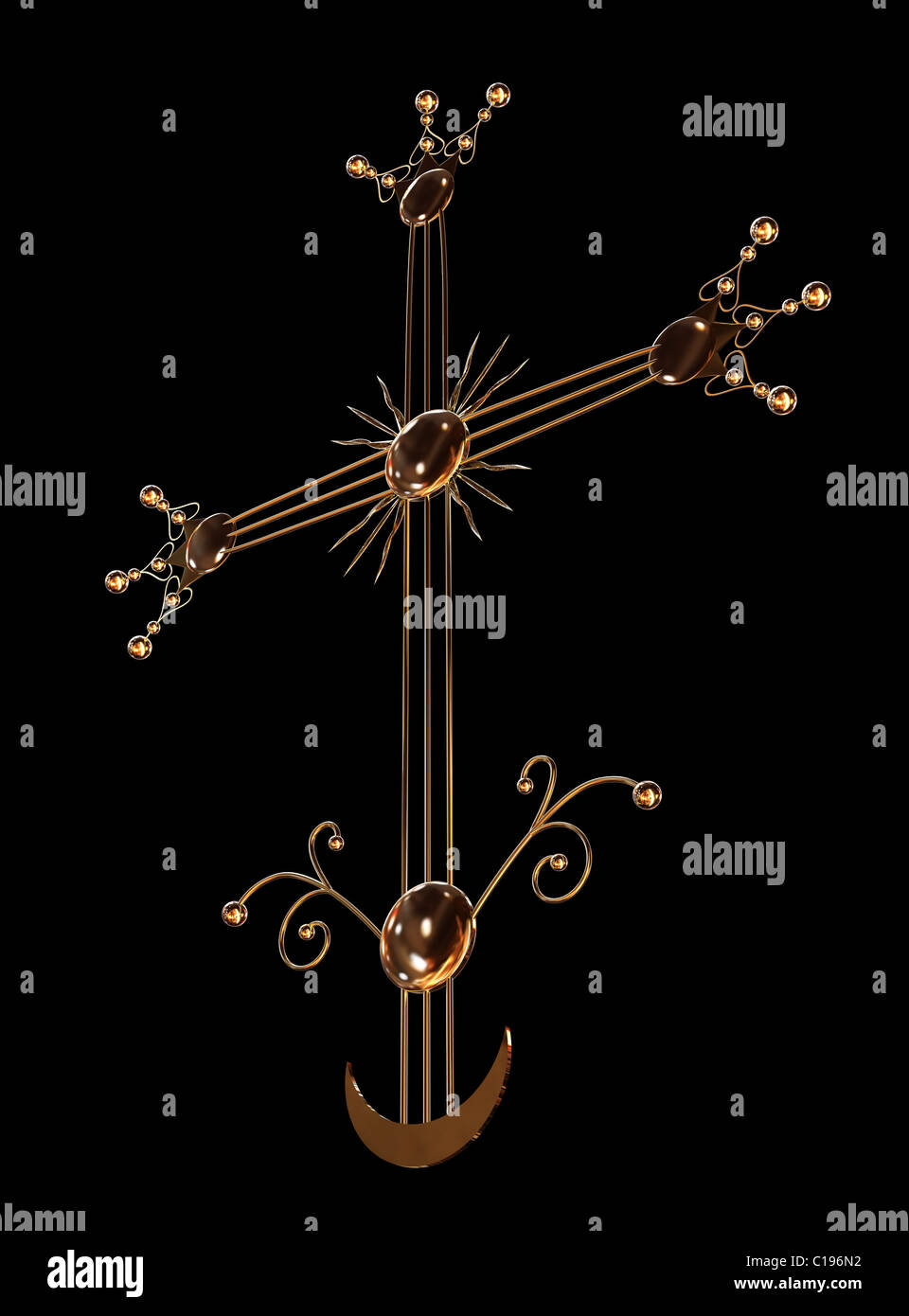 Golden cross isolated on black background. 3d illustration Stock Photo ...