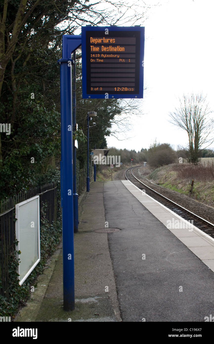 Electronic train timetable at Little Kimble Railway Station Stock Photo ...