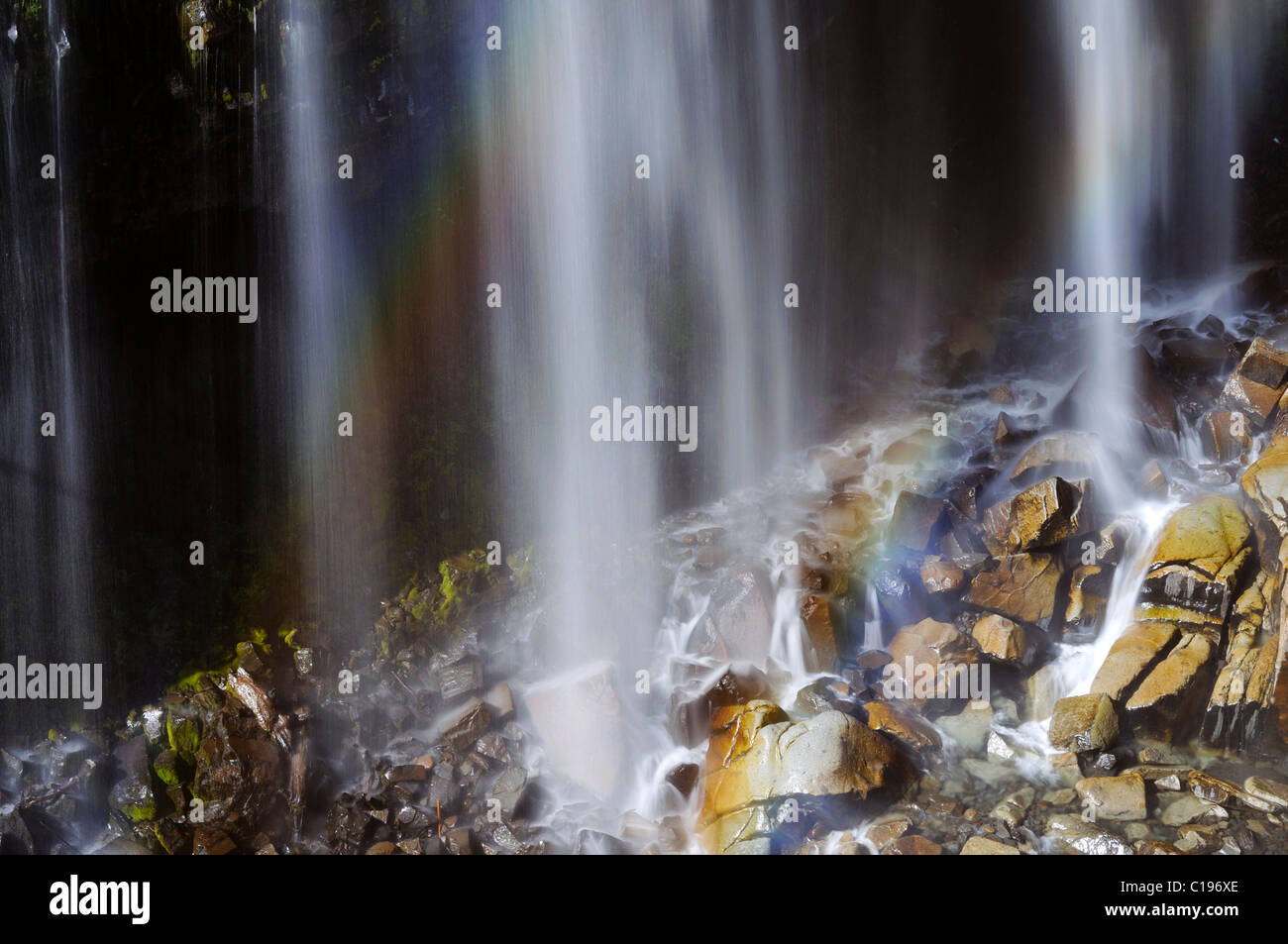Narada Falls with rainbow, Mount Rainier National Park, Washington, USA ...
