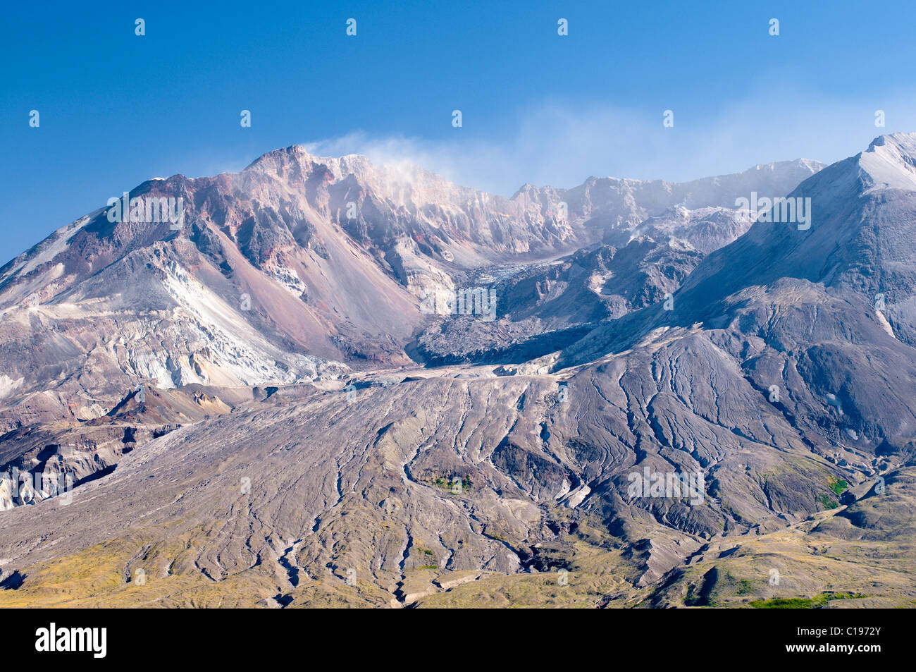 Smoking crater of the active volcano Mount St. Helens, National ...