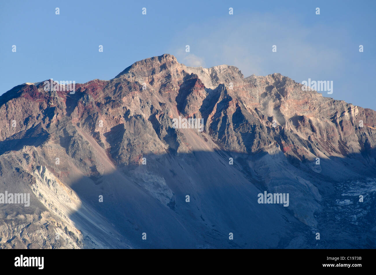 Crater inner surface, active volcano Mount St. Helens, emitting smoke ...