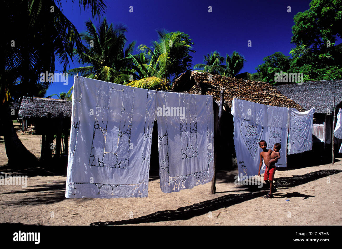 Madagascar, northwest, Nosy Be area, Nosy Komba Island, embroidery ...