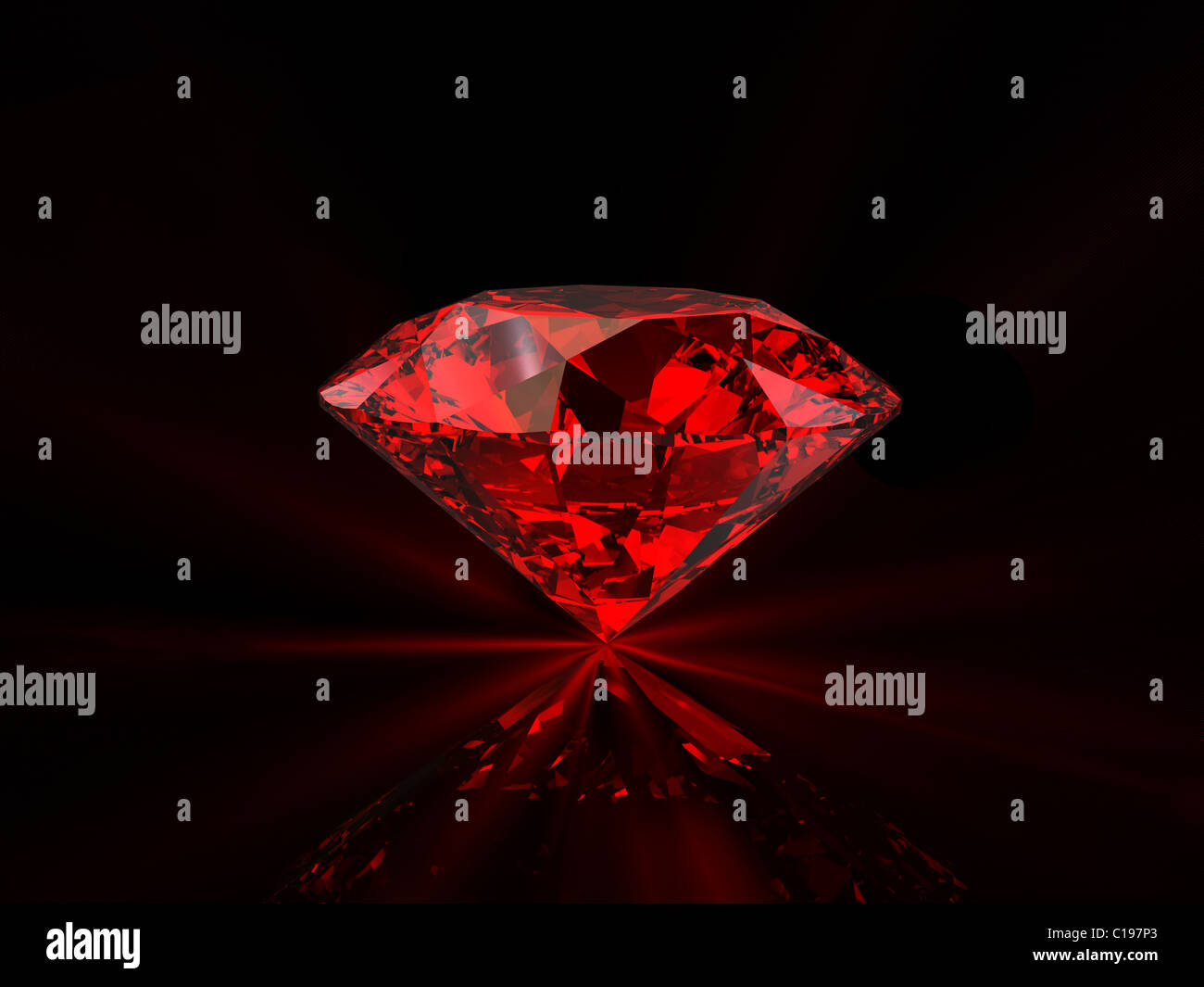 Shiny red diamond on reflective black background Stock Photo - Alamy