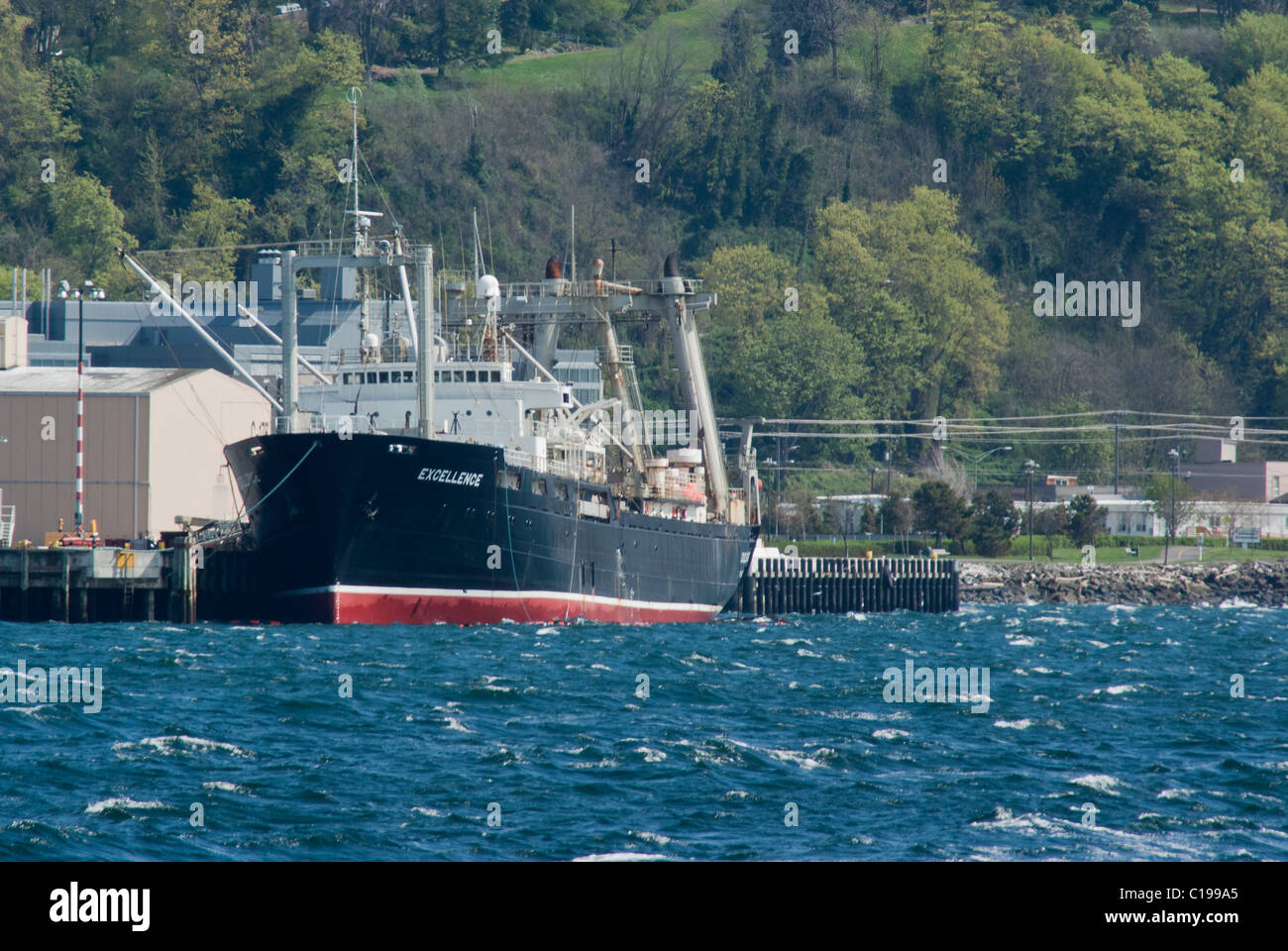 large trawler alongside in puget sound Stock Photo - Alamy