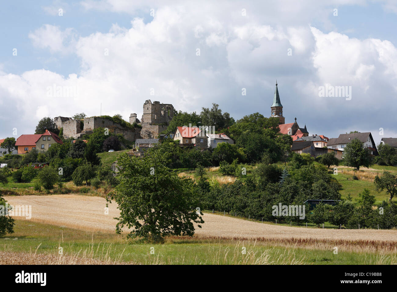 Village and Altenstein Castle ruins, Hass Mountains, Lower Franconia ...