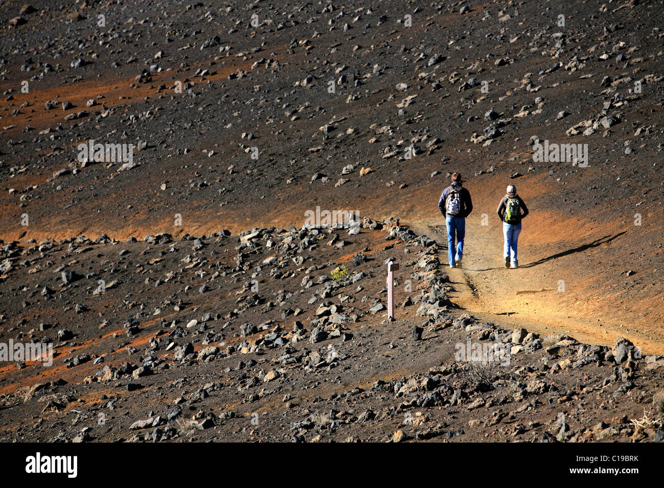 Hikers on the Sliding Sands Trail on the way to the crater of the ...