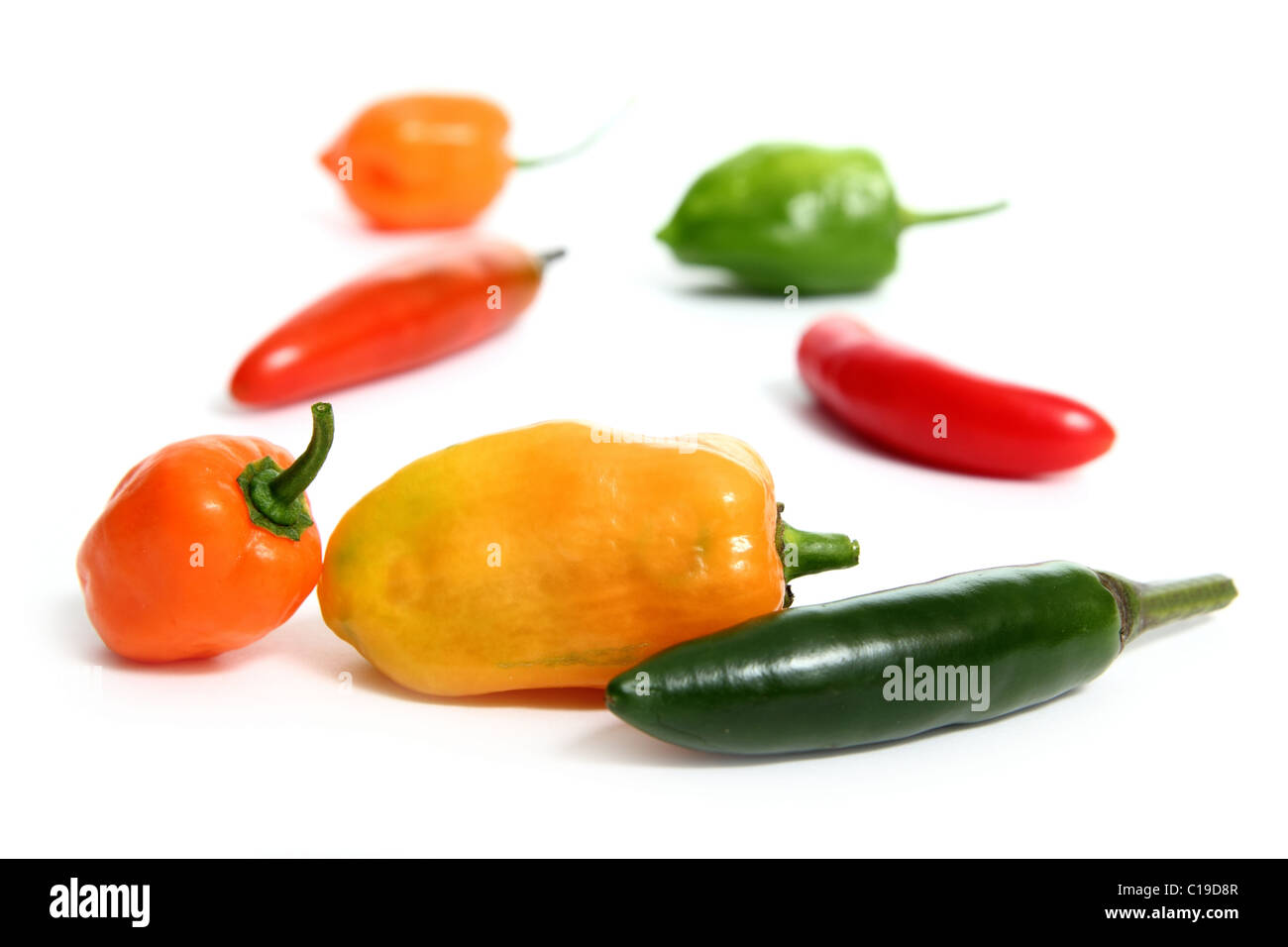 mixed chili Habanero Serrano hot mexican peppers Stock Photo - Alamy