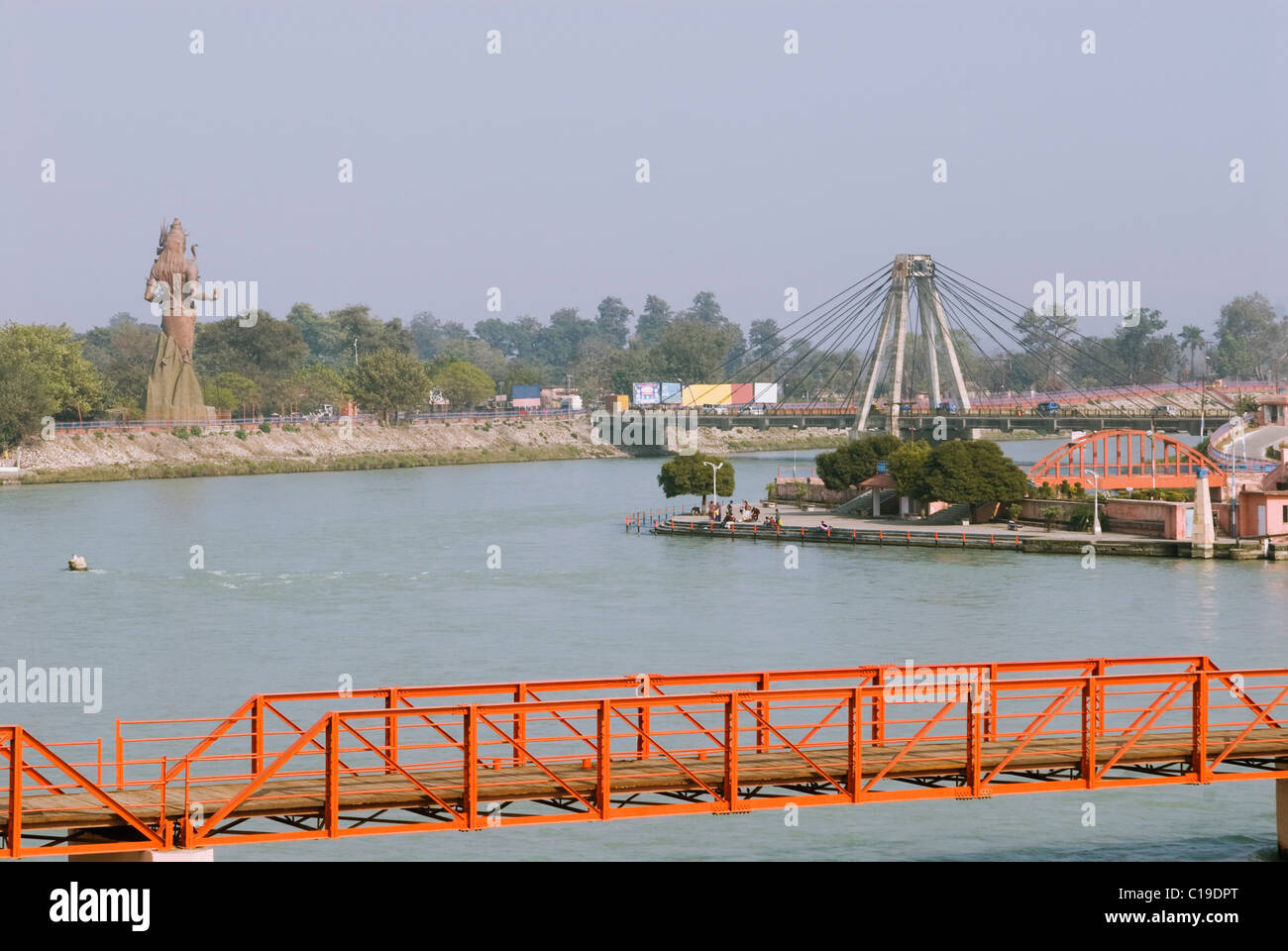Bridge across a river, Ganges River, Haridwar, Uttarakhand, India Stock ...