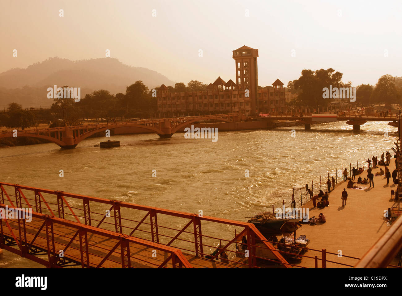 Bridges across a river, Har Ki Pauri, Ganges River, Haridwar ...