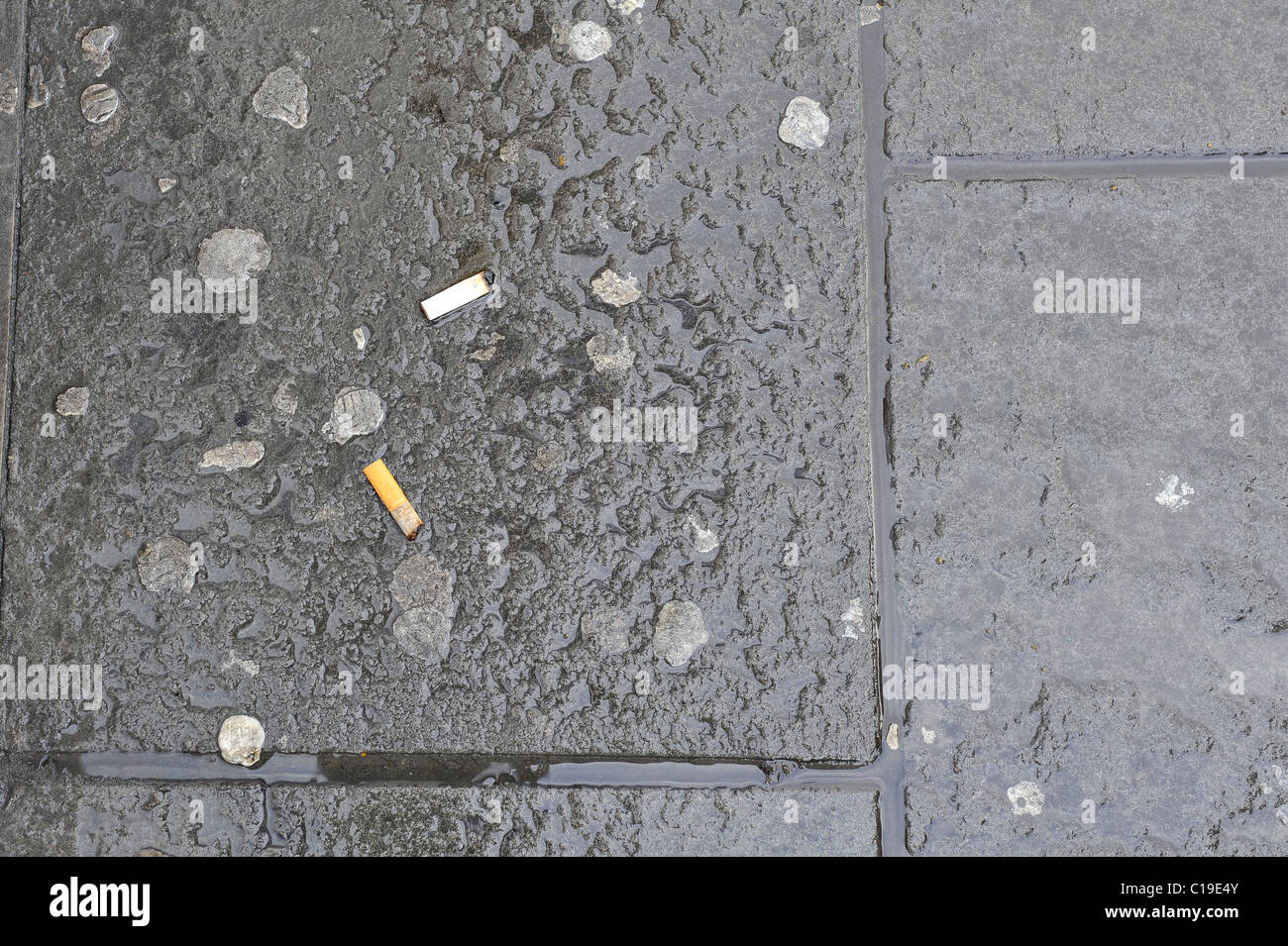 Old Chewing Gum and Cigarette Butts on wet Paving slabs Stock Photo - Alamy