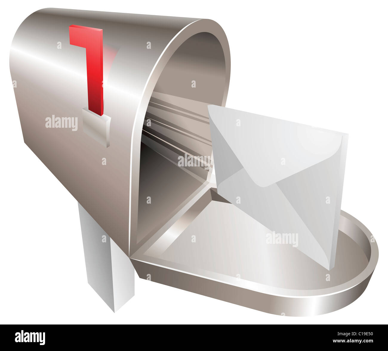 A traditional metal mailbox with letter flying out of it Stock Photo ...