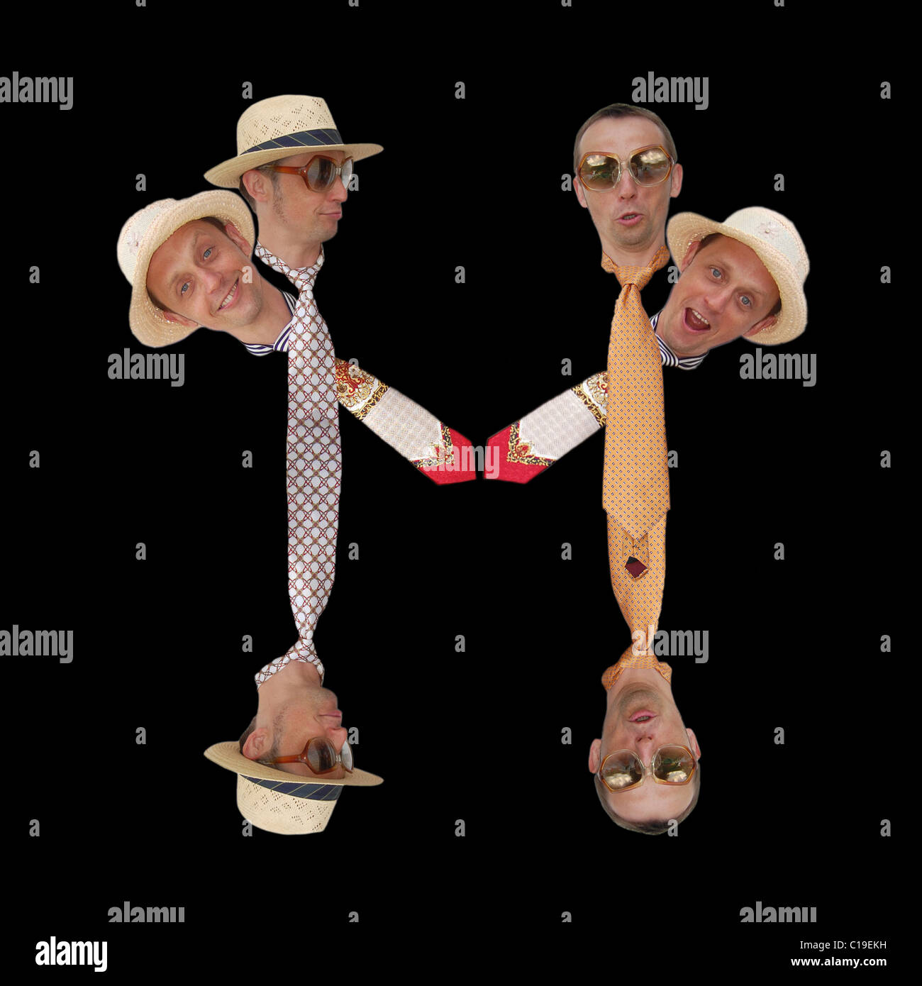 Fashionable letter M of neckties, hats and men on a black background ...