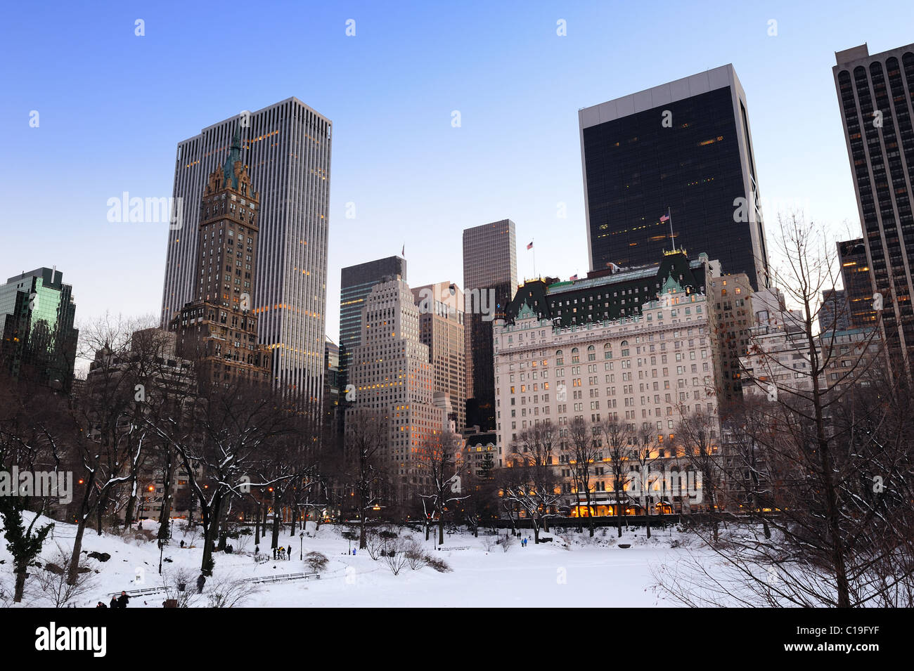 New York City Manhattan Central Park panorama in winter with snow ...