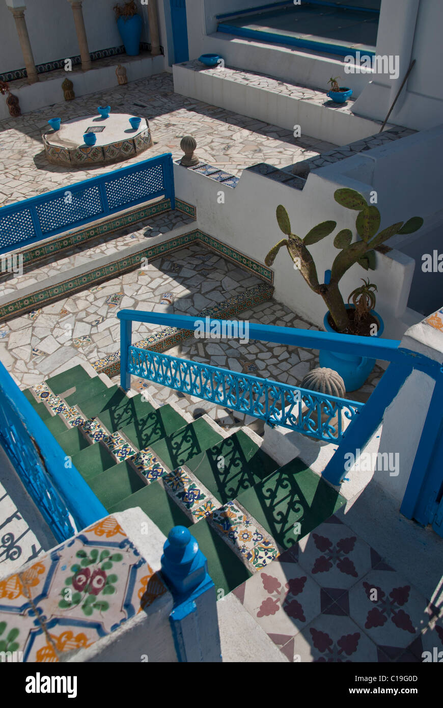 Tunisia, Sidi Bou Said, Rooftop Stairway Stock Photo - Alamy