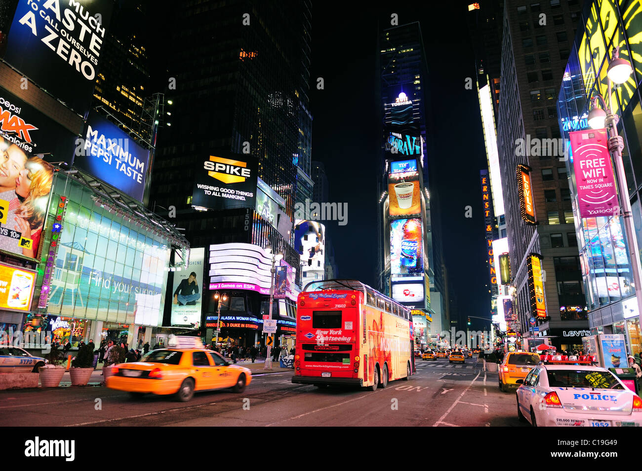 Times Square is featured with Broadway Theaters and LED signs as a ...