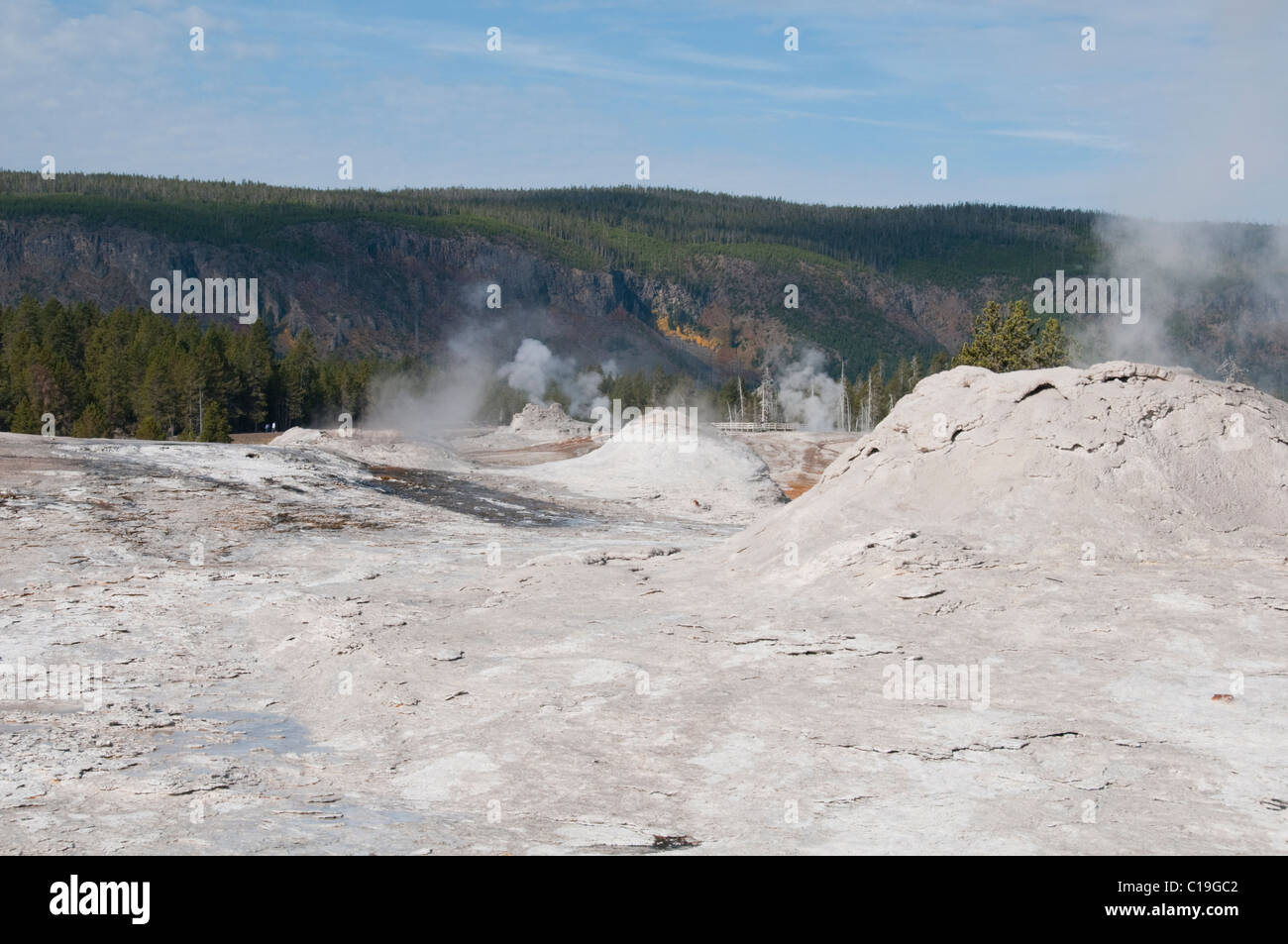 Geyser Hill, Views from Old Faithful Inn,Sulphurous,Mudpots,Pools ...