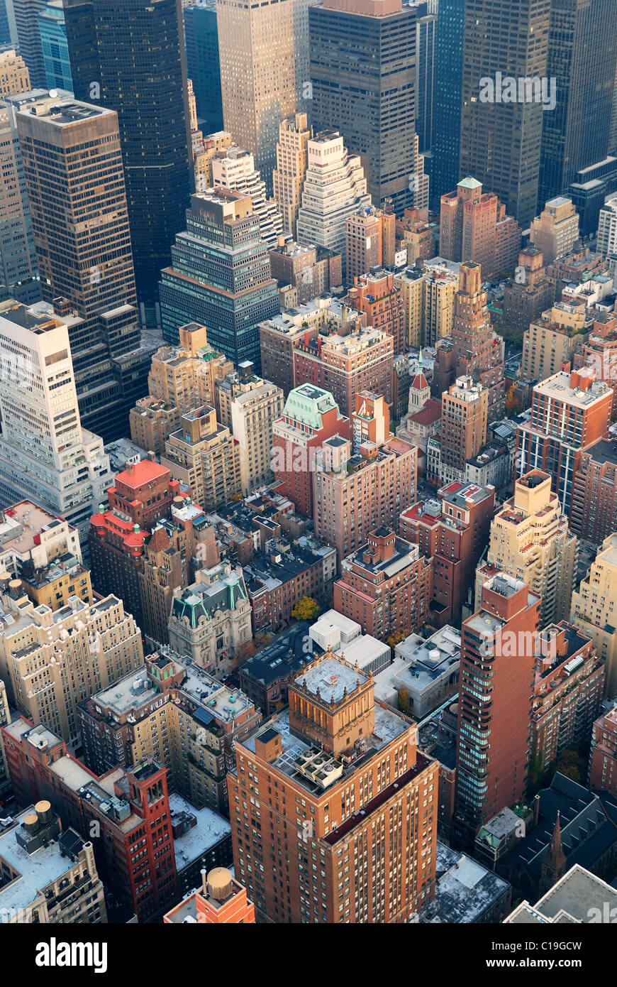 New York City Manhattan skyline aerial view with street and skyscrapers ...