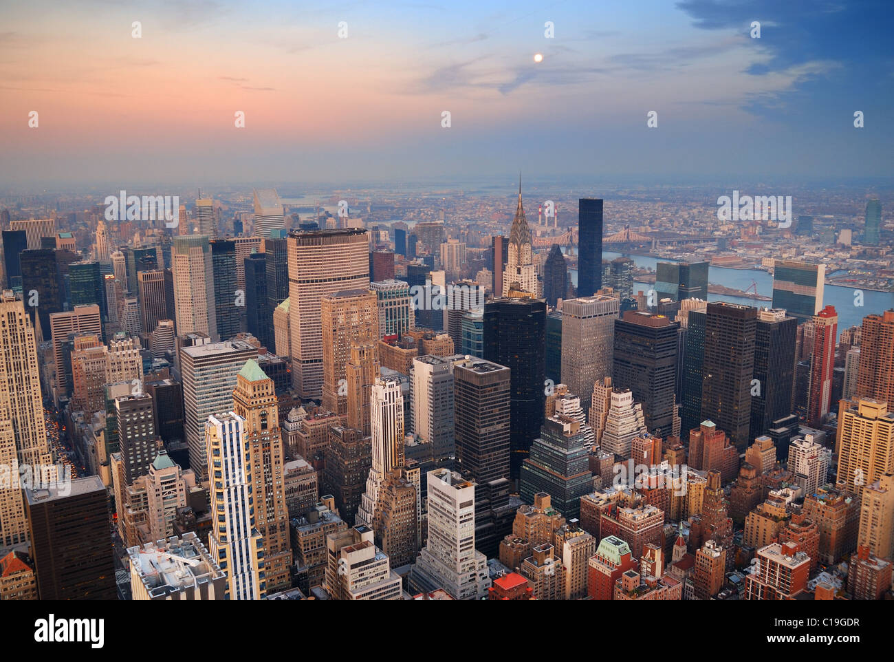 New York City Manhattan skyline aerial view with street and skyscrapers ...