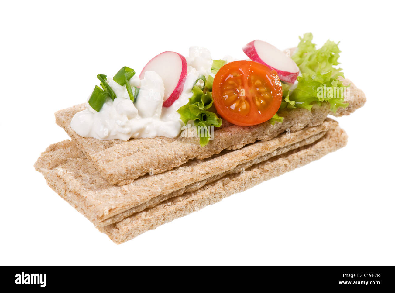 three dry crisp bread slices with cottage cheese Stock Photo - Alamy