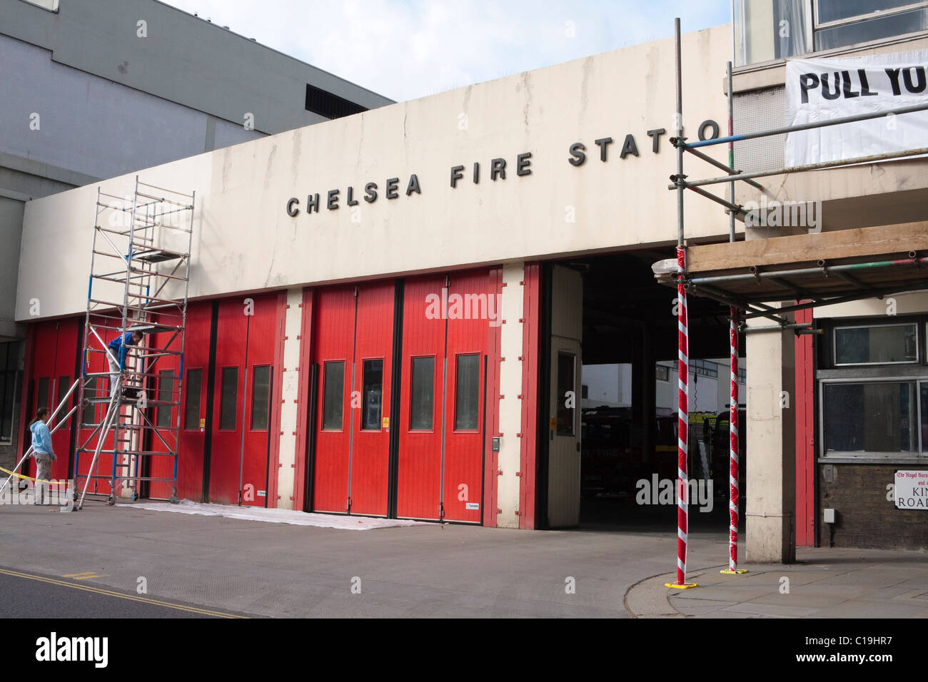 Chelsea Fire Station, London, having maintenance done on the exterior ...