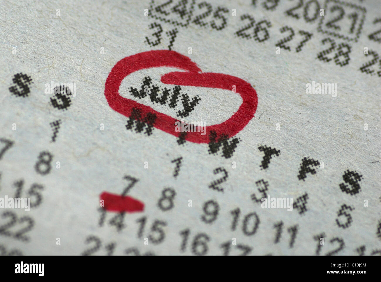 Calendar detail - July Stock Photo - Alamy