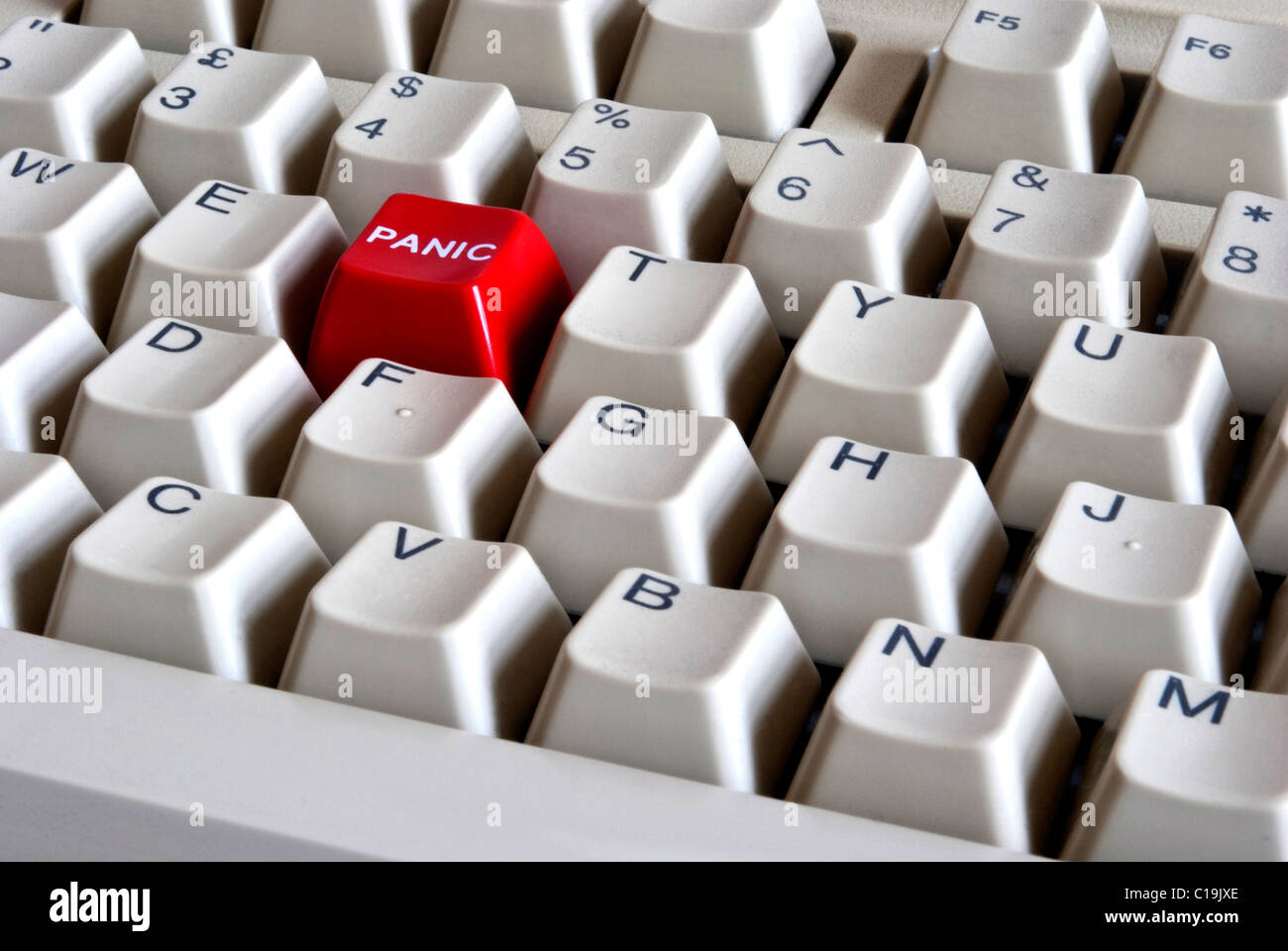 Computer keyboard with red panic button Stock Photo - Alamy